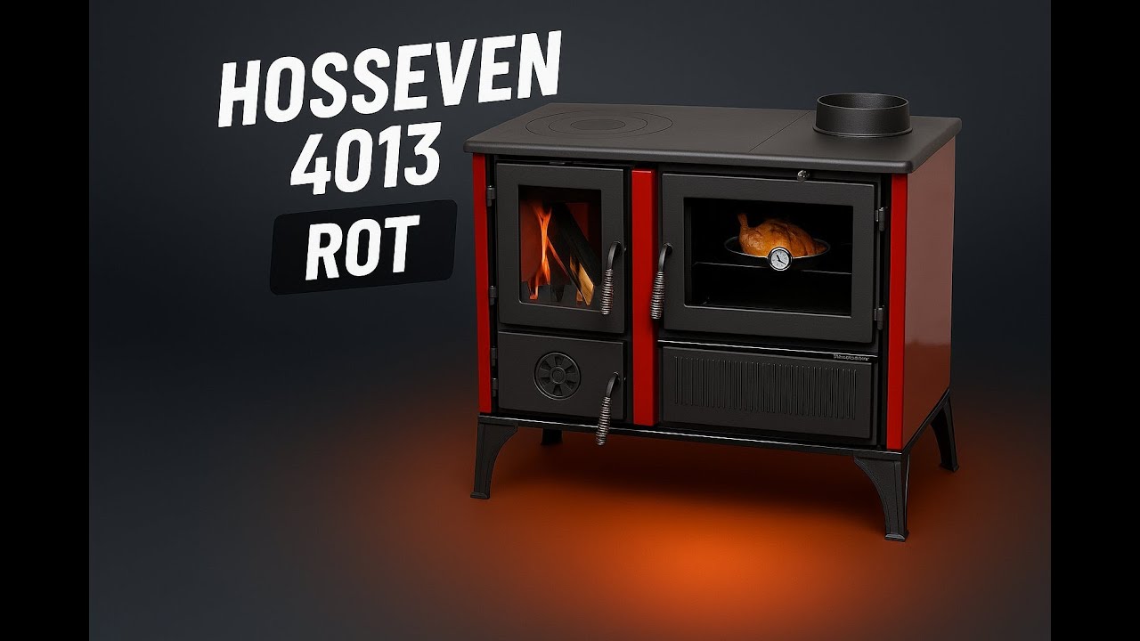 Hosseven Kaminofen 4013 Rot – Heizen, Kochen & Backen mit Holz - YouTube