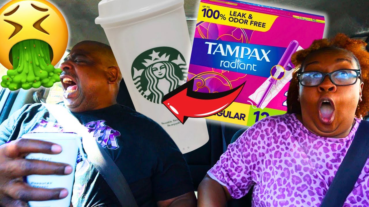 REPLACING HIS STARBUCKS TEA BAG WITH A BLOODY TAMPON PRANK! **HILARIOUS ...