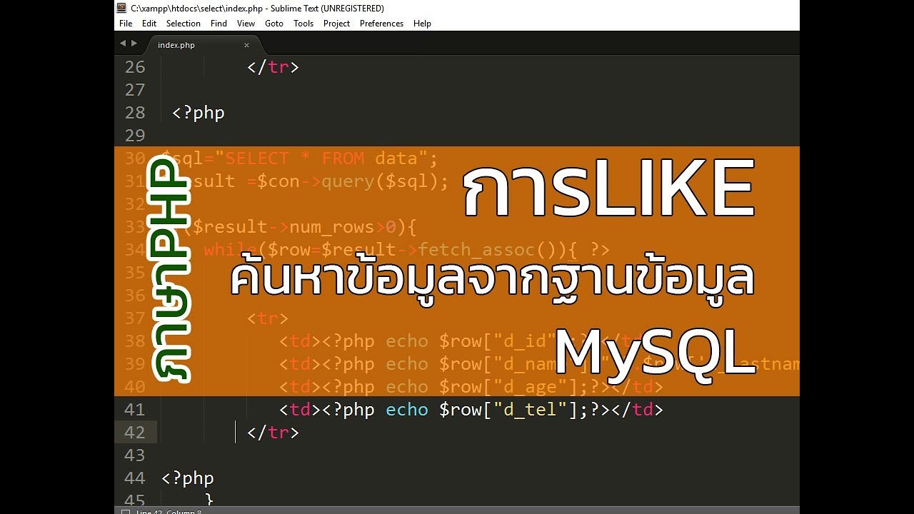 สอนเขียนภาษาphp Ep5 การsearch ค้นหาข้อมูลจากฐานข้อมูล Mysql ด้วยคำสั่ง