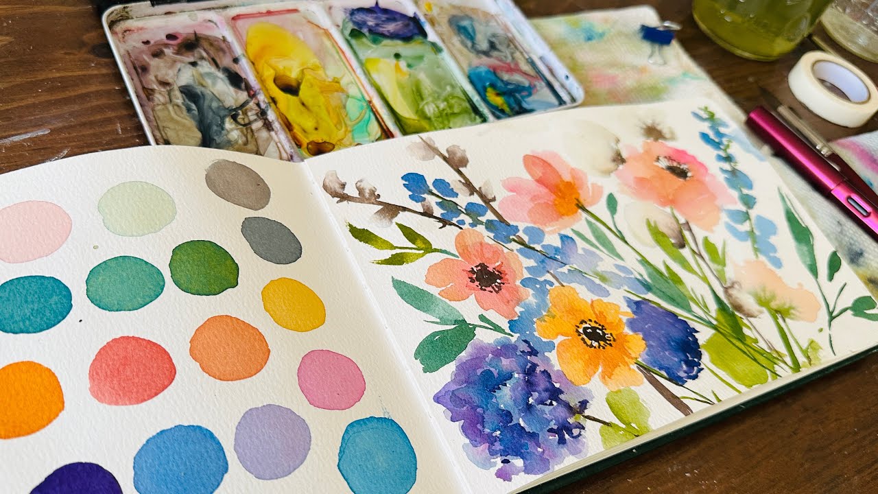 Watercolor Journal Day 192 (Color Mixing using limited colors) - YouTube