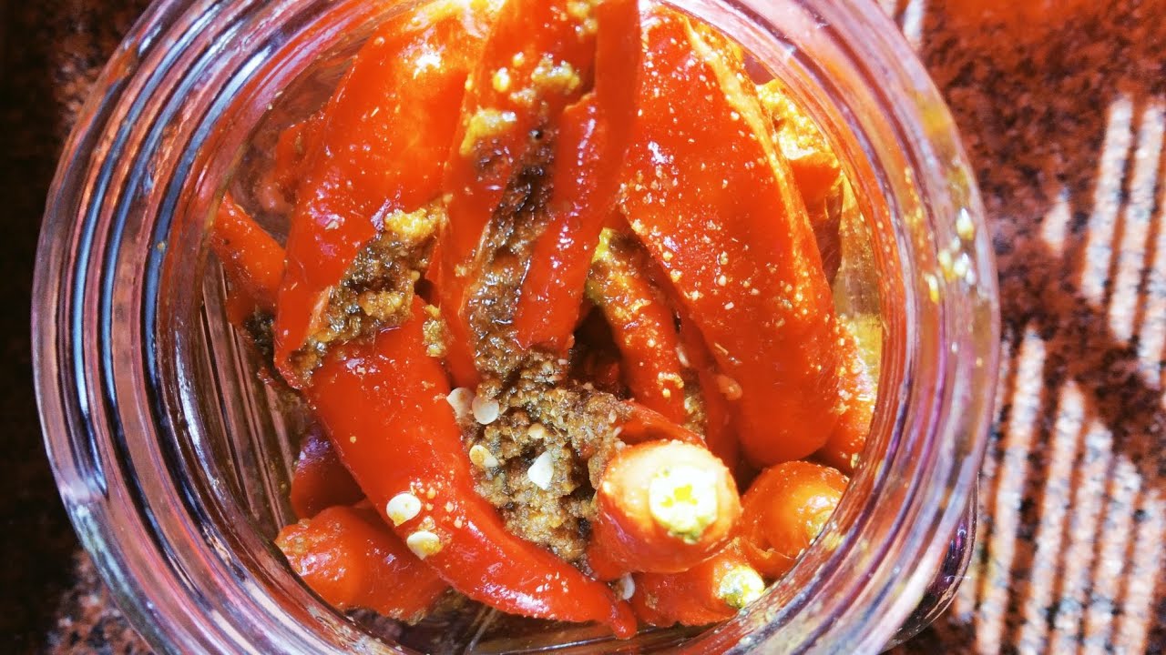 Red chili pickle | Stuffed red chili pickle | Chili pickle | Red chili ...