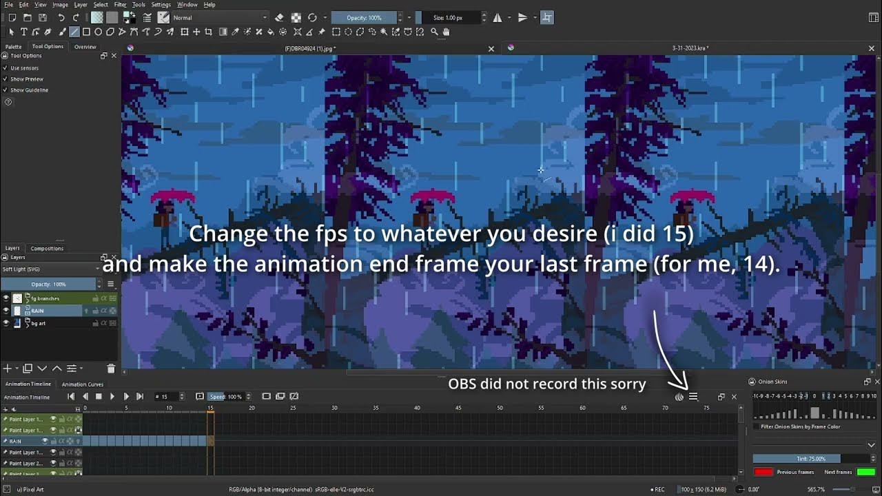 How to create a looped rain animation in Krita using Wrap-Around mode | Pixel art - YouTube