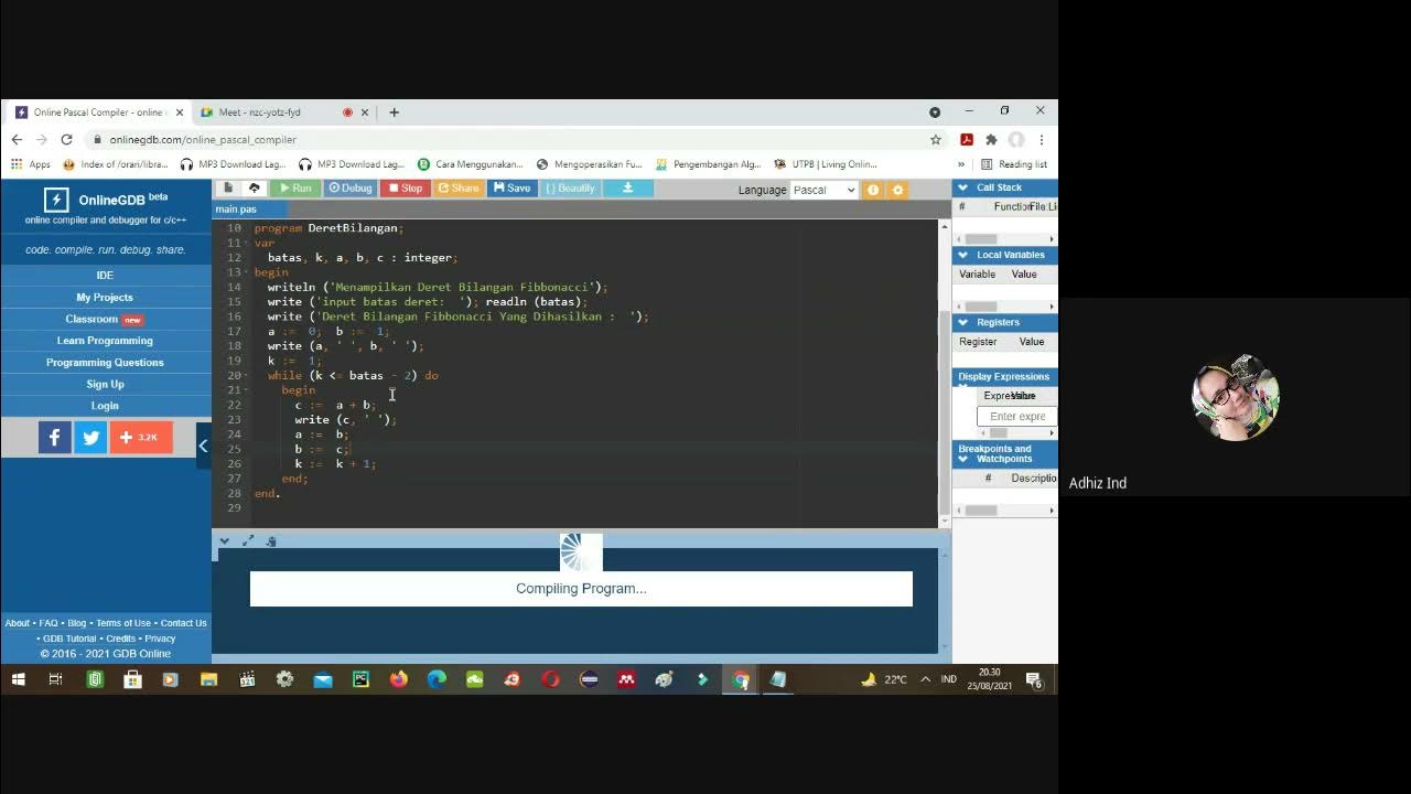 Deklarasi Deret Bilangan Fibonaci Pada Struktur Loop While Pemrograman Pascal - YouTube