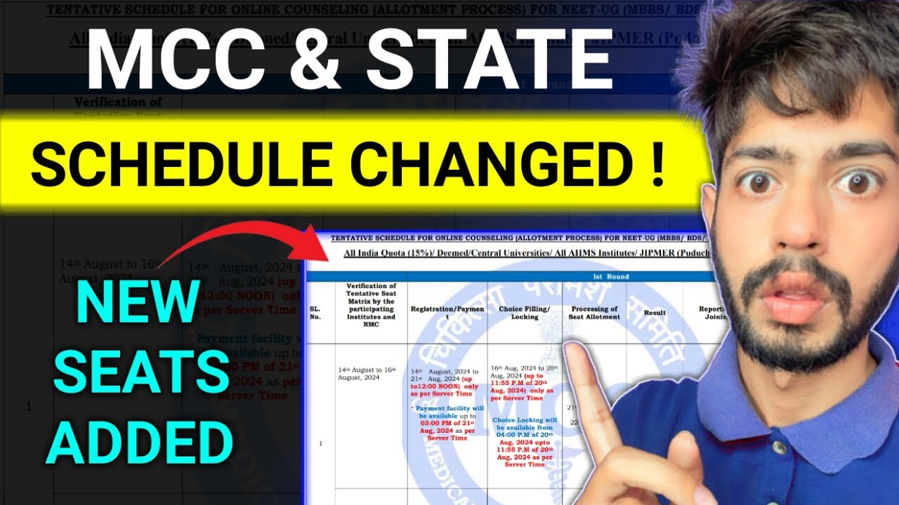 MCC & State Counselling Dates Changed 2024😱|Seat Matrix Released # ...