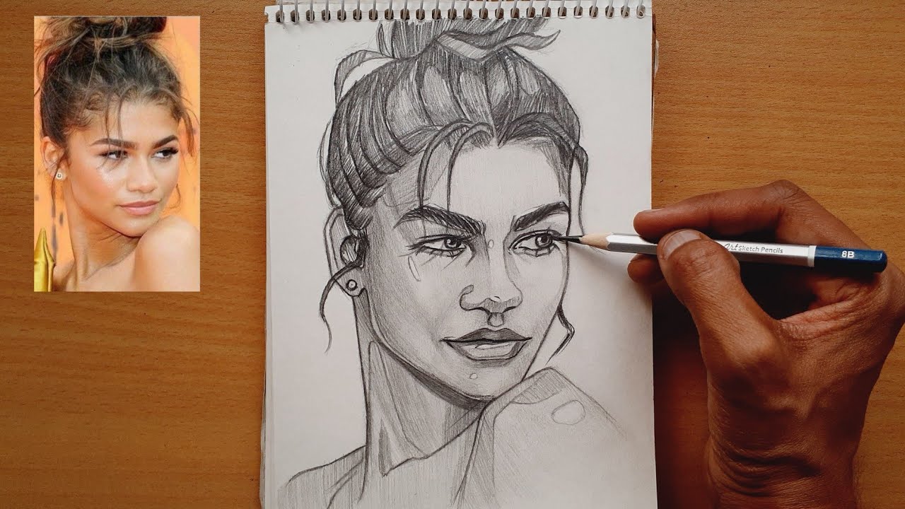 Drawing Zendaya Portrait With Mechanical and Graphite Pencil ? - YouTube