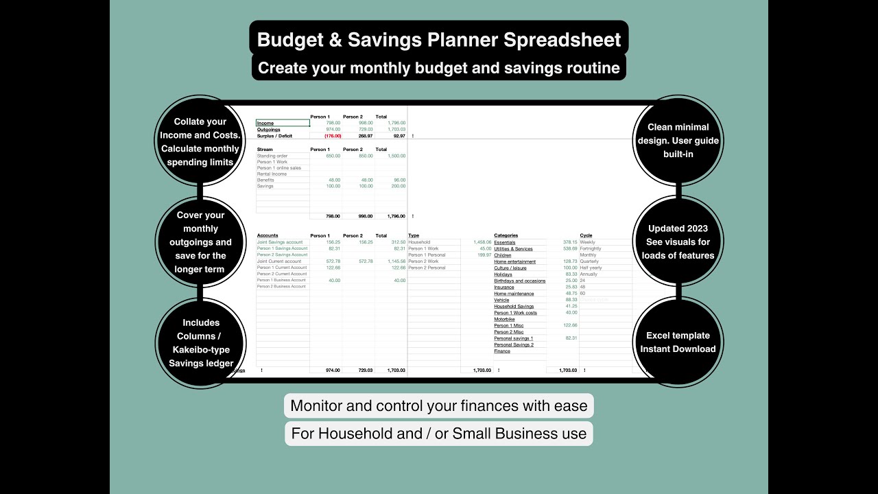 Budget Savings Planner Kakeibo spreadsheet - YouTube