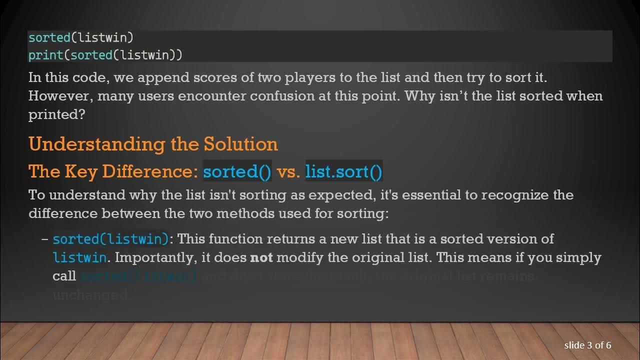 Understanding Python List Sorting: Fixing the List Will Not Sort Issue ...
