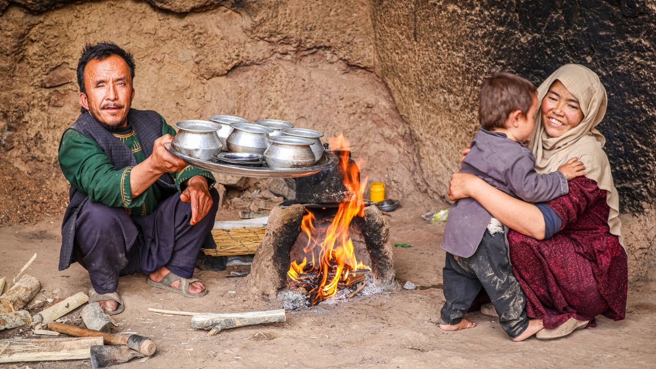 Afghan Twins Cook with Fire | Secret Cave Recipes & Village Life - YouTube