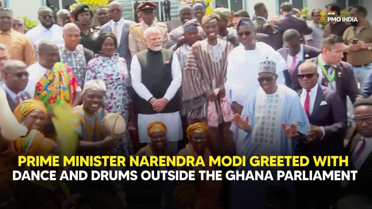 Prime Minister Narendra Modi greeted with dance and drums outside the ...