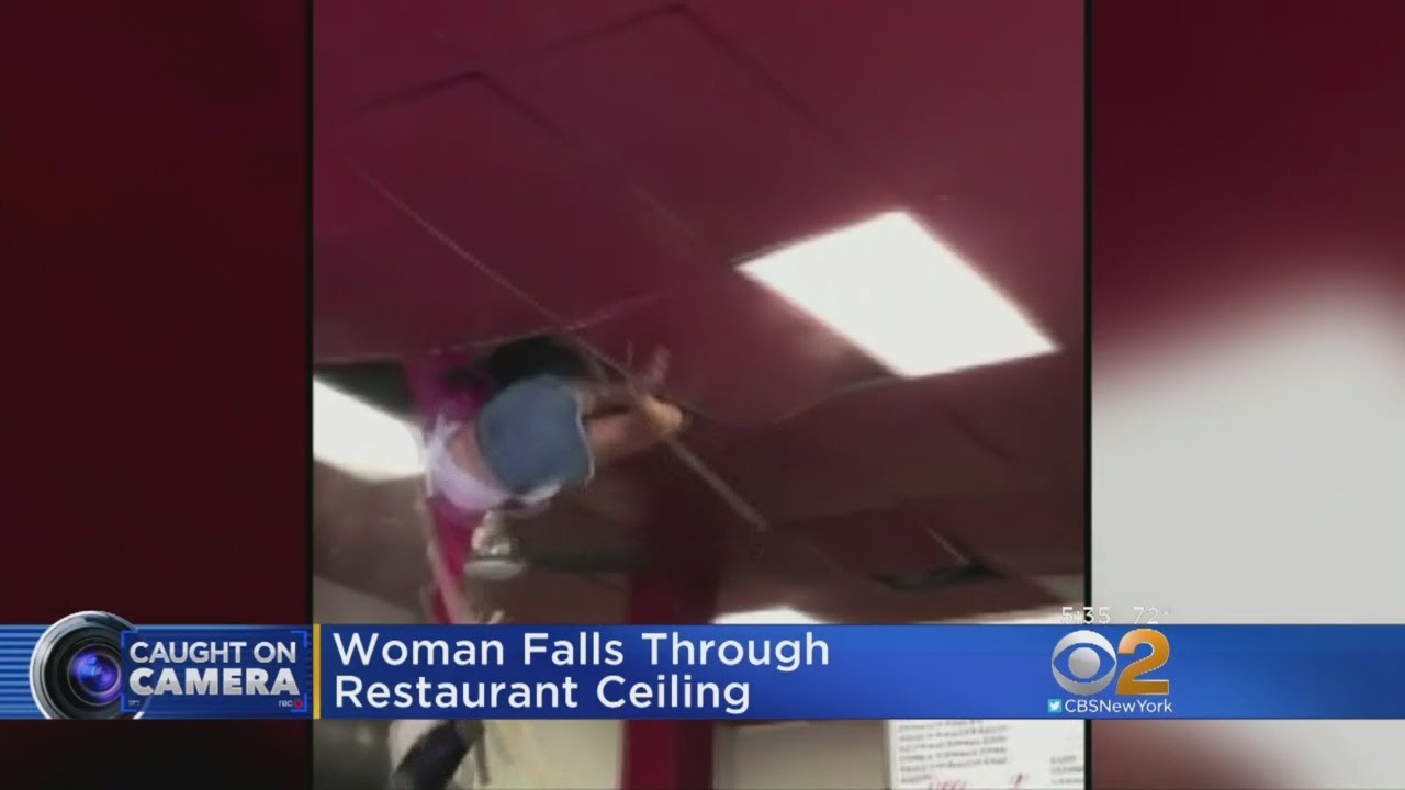 Woman Falls Through Restaurant Ceiling - YouTube