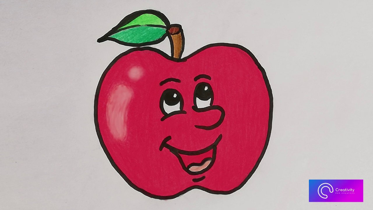 How To Draw Cute Apple With Funny Face - YouTube