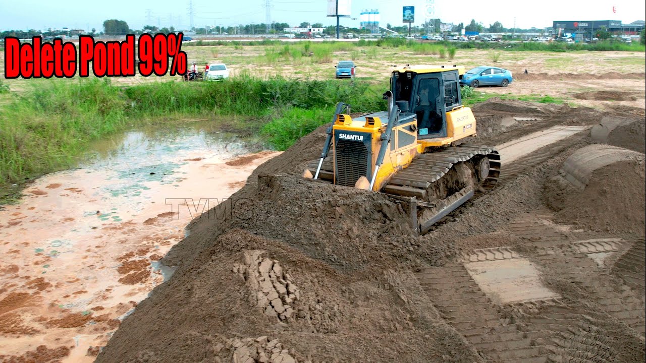 COMPLETE 99%!! Starting Project Delete Pond Using Dozer SHANTUI Push Sand & Wheel Loader ...
