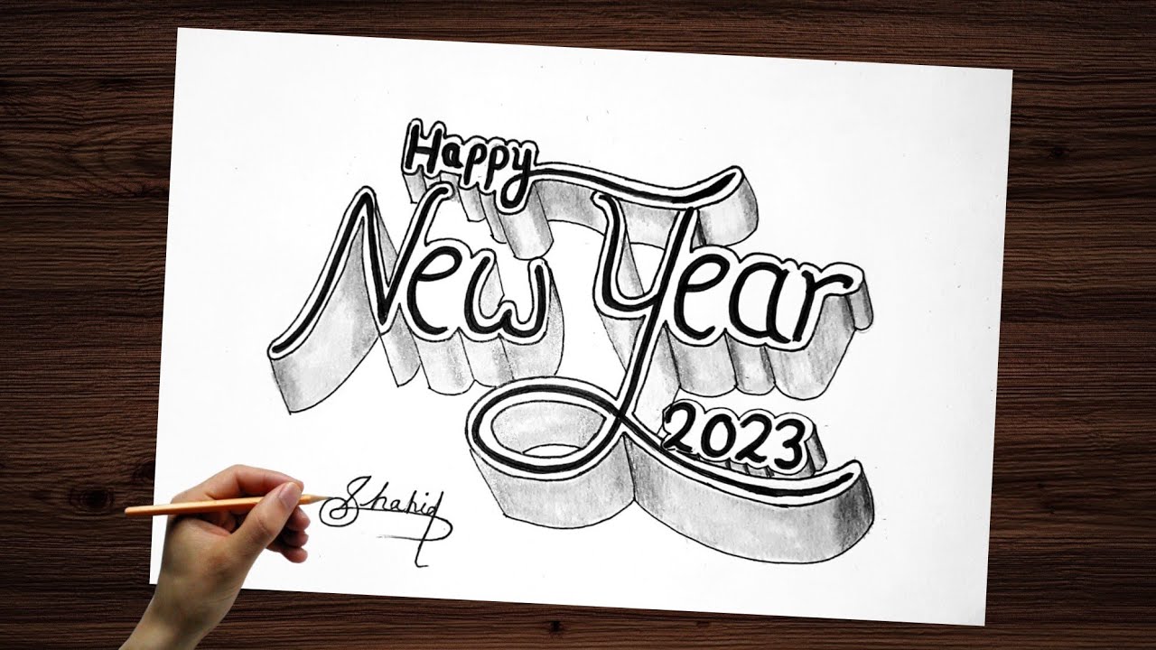 3D Calligraphy || Happy New Year 2023 || Easy Happy New Year Drawing ...