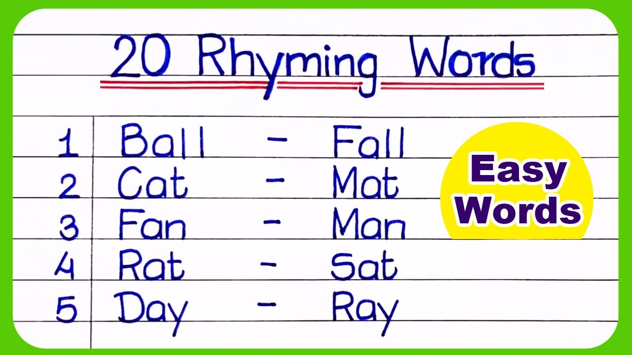 20 Rhyming words in English | Rhyming words | Rhyming word | Rhyming ...