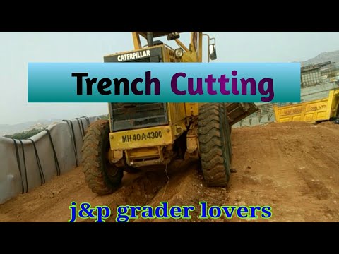 Cat_Grader.Trench Cutting With Grader. - YouTube