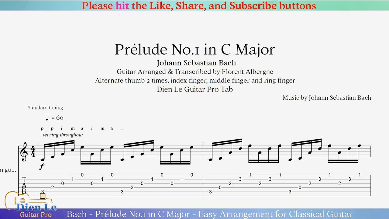 Bach - Prélude No.1 in C Major - Easy Arrangement for Classical Guitar ...