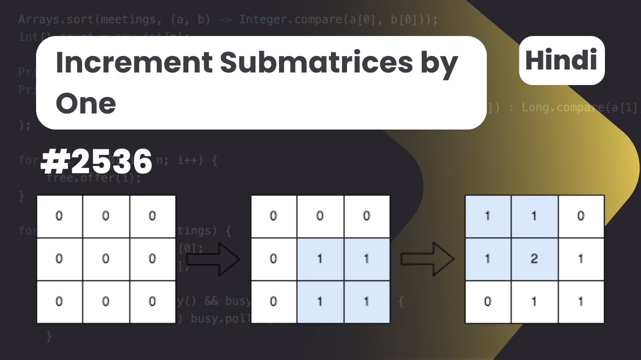 Increment Submatrices by One | Leetcode 2536 | DSA | HIndi Explaination | Code With Deepak - YouTube