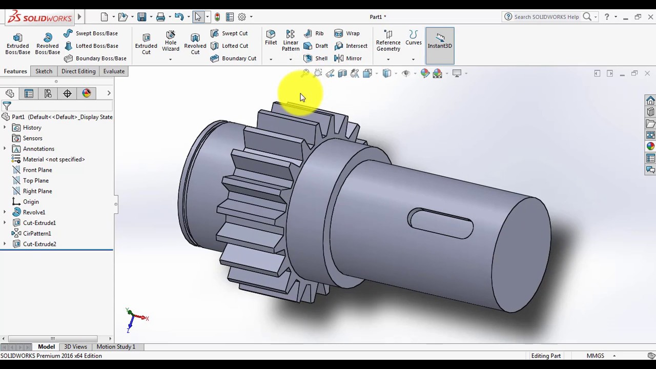 Solidworks Tutorial How To Make Spur Gear Shaft Youtube