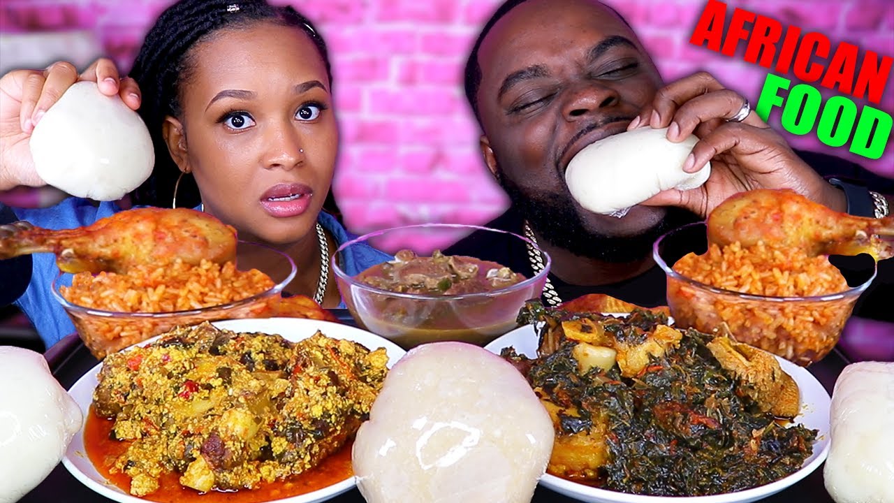 FUFU, EFO RIRO, EGUSI SOUP & GOAT PEPPER SOUP *HAND EATING* AFRICAN ...