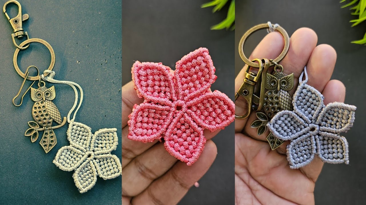 Tutorial- DIY Handmade Macrame Flower Keychain 🌼 - YouTube
