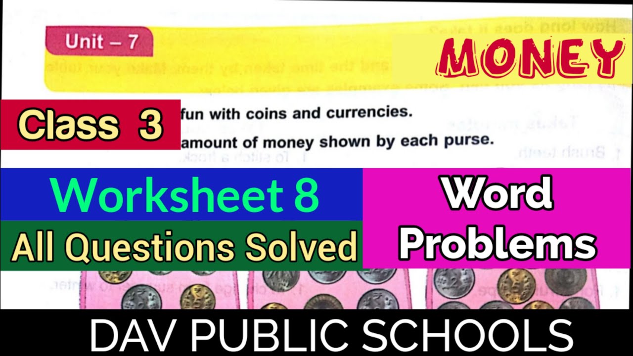 Dav Class 3 Maths Unit 7 Money Worksheet 8 Word Problems Youtube