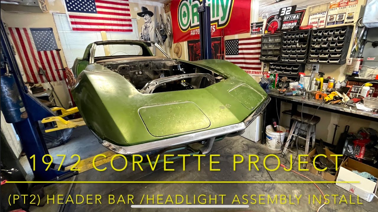 1972 C3 Corvette Project (PT2) Header Bar and Headlight Install - YouTube