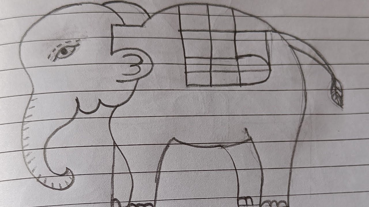 easy elephant drawing from number|simple drawing| - YouTube