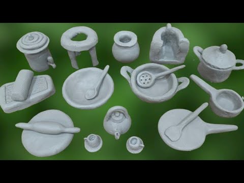 Handmade Miniature kitchen play set || clay cooking set - YouTube