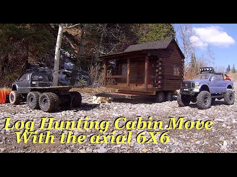 RC CWR Log Hunting Cabin Journey with the Axial 6X6 hauling team - YouTube