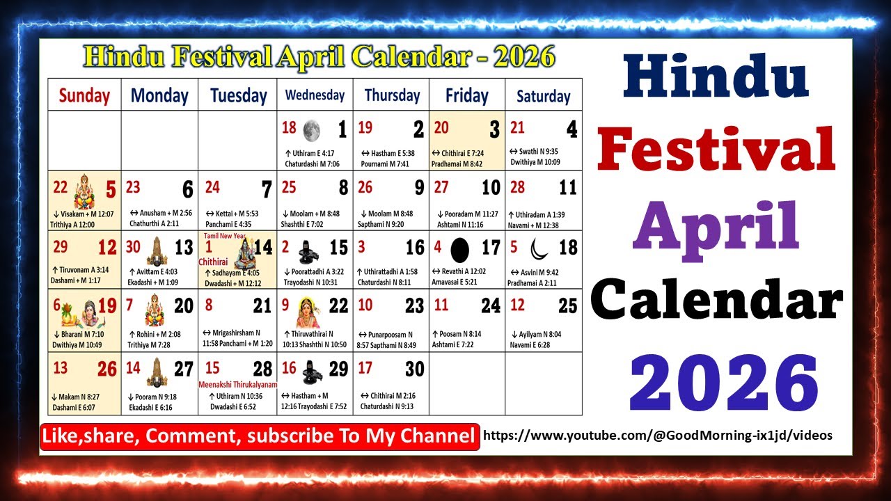 Hindu Festival April Calendar 2026 || #marchcalendar2026 - YouTube
