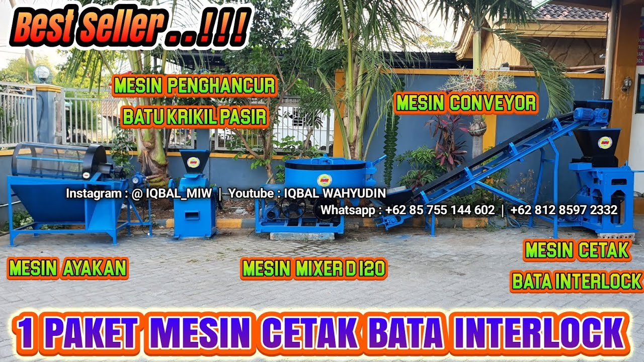 Satu Paket Mesin Bata Interlock || Mesin Ayakan | Pecah Batu | Mixer | Conveyor | Cetak ...