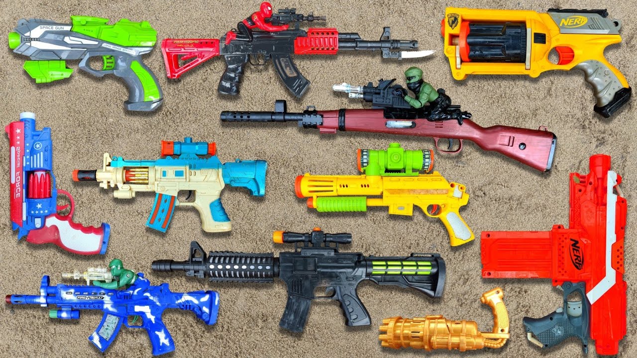 Collecting 7 Sniper Rifles and AK47 Guns Dinosaur Water Gun Super ...
