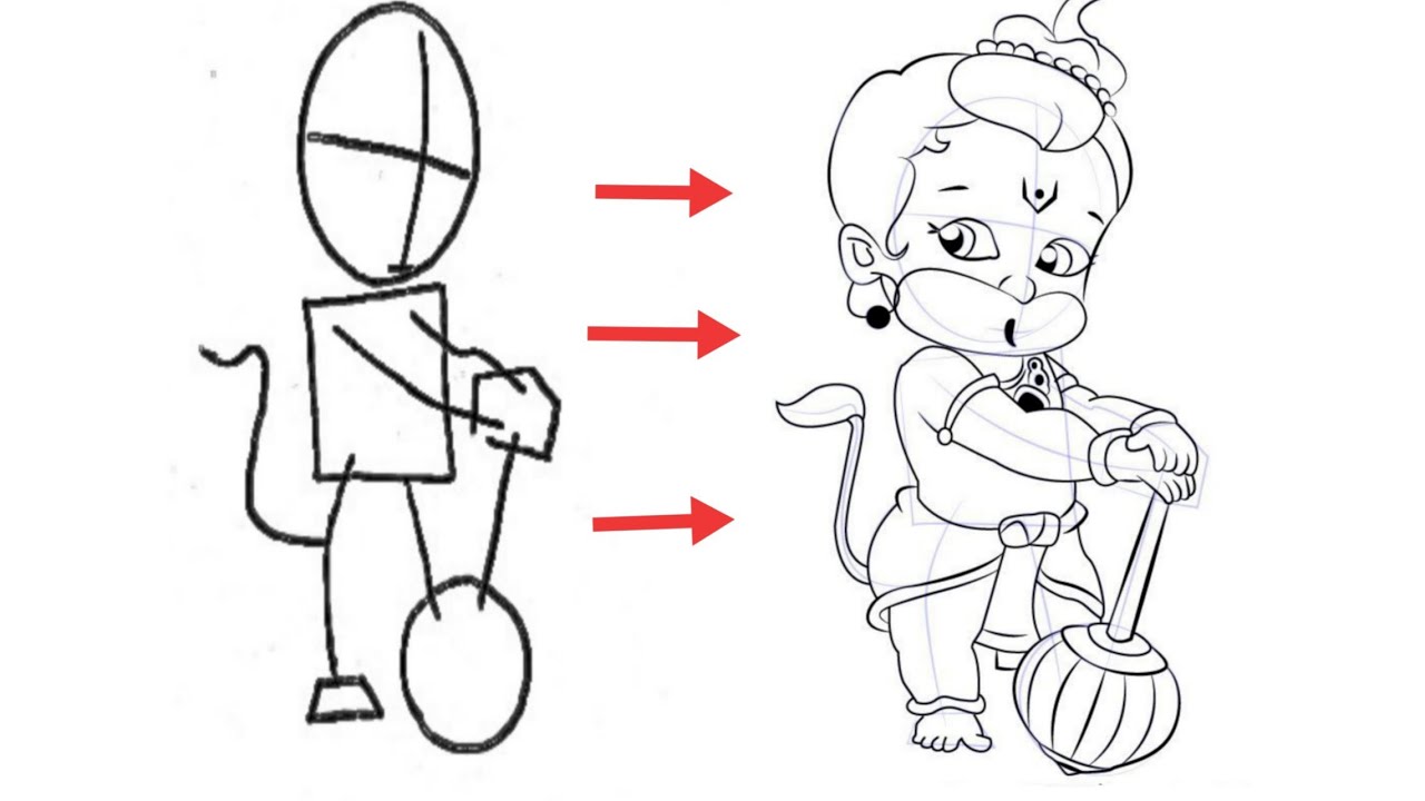 How to draw bal hanuman || how to draw bal hanuman easily step by step ...
