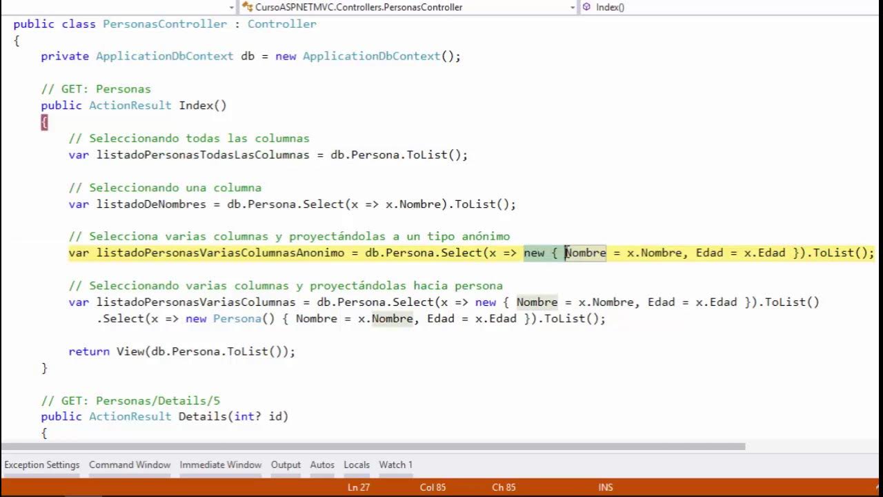 Seleccionar varias columnas | Entity Framework 6 | Programando en ASP.NET MVC 5 - YouTube