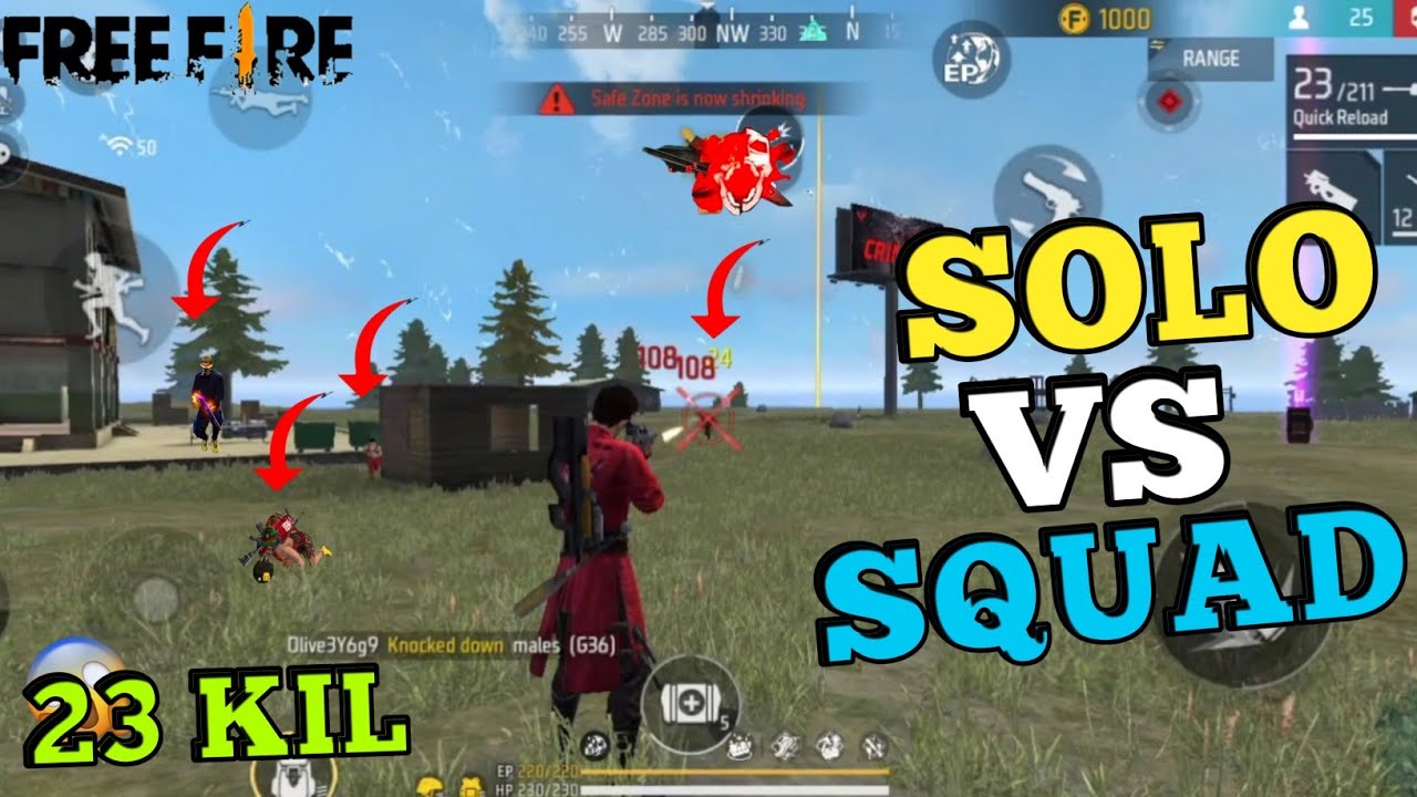 solo vs squad best gameplay video 23 Kill garena free fire - YouTube