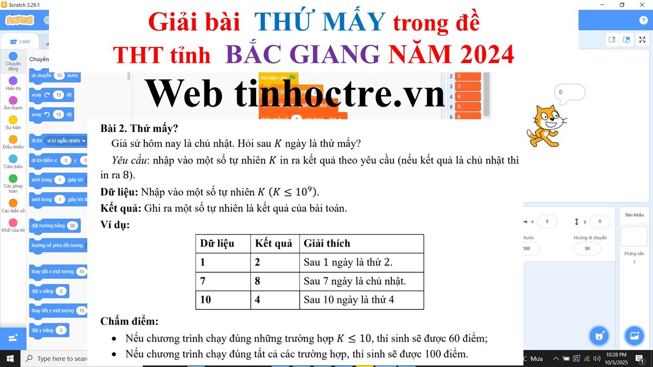 SCRATCH:Đề trên Web tinhoctre.vn/ Bài 2: THỨ MẤY, trong đề thi THT BẮC GIANG,năm 2024. - YouTube