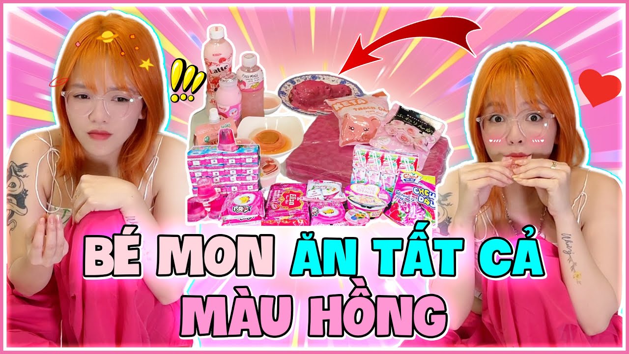 BÉ MON thử thách ăn tất cả đồ màu hồng | #bemontv #bemon - YouTube
