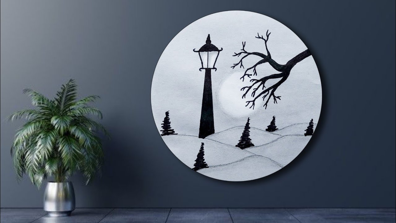 Easy and simple scenery drawing | wall decoration ideas | simple ...