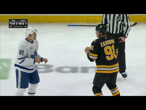 Leafs @ Bruins - Zadarov 5 min boarding penalty on Tavares, Dakota Joshua vs Nikita Zadarov fight