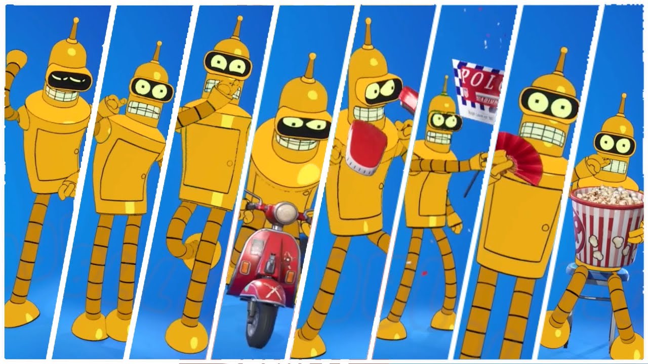 Bender Bending Rodríguez (Universe 1 Gold Bender ) All Emotes & Dances ...