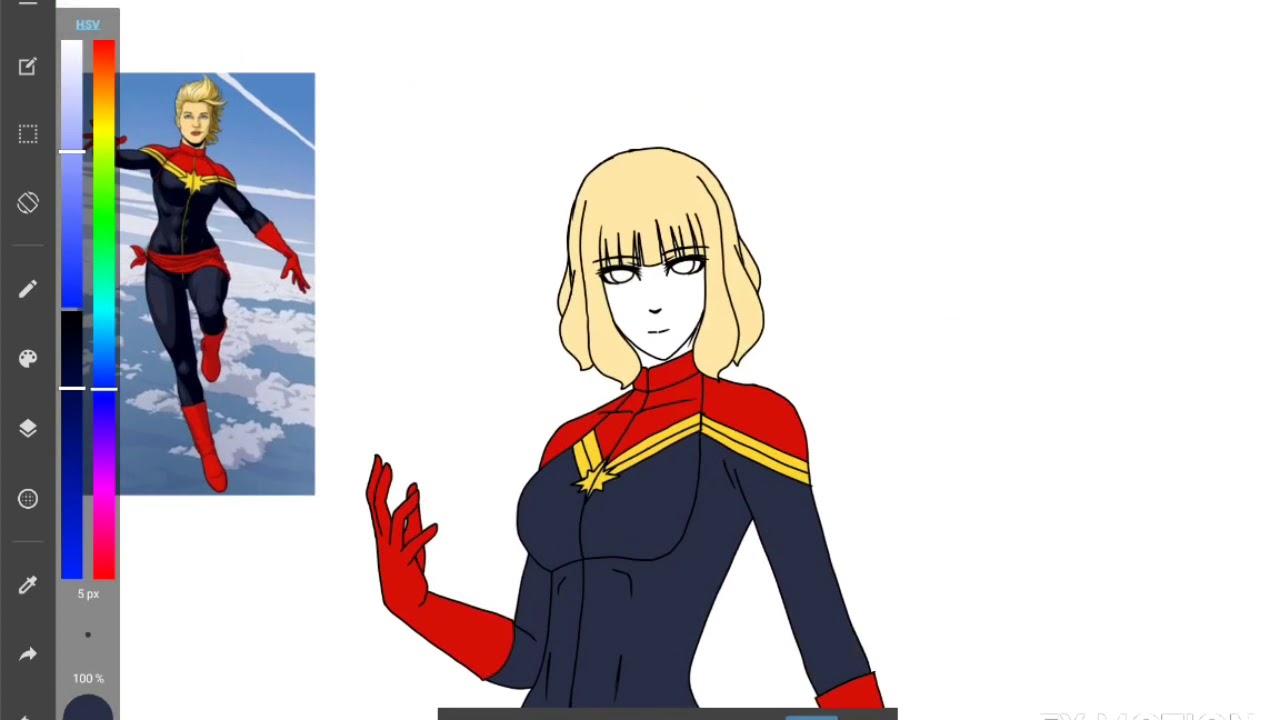 Dibujando a capitana marvel version anime girl dibujo - YouTube