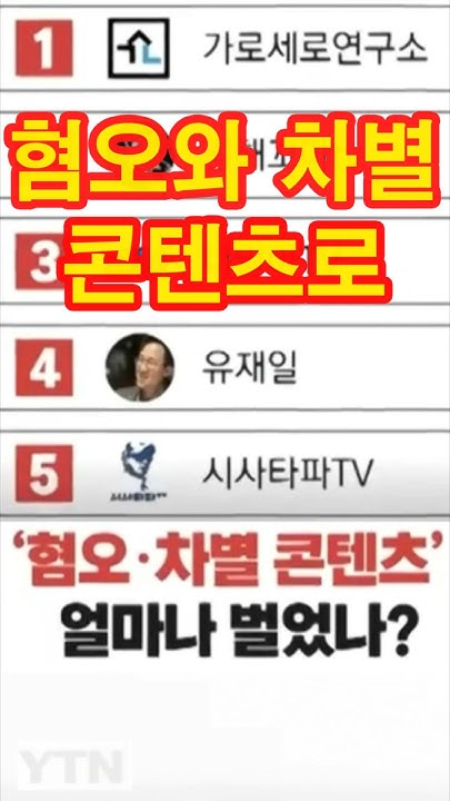 YTN 혐오 자극적인 유튜브 상위채널 (2022년 11월8일 보도) - YouTube