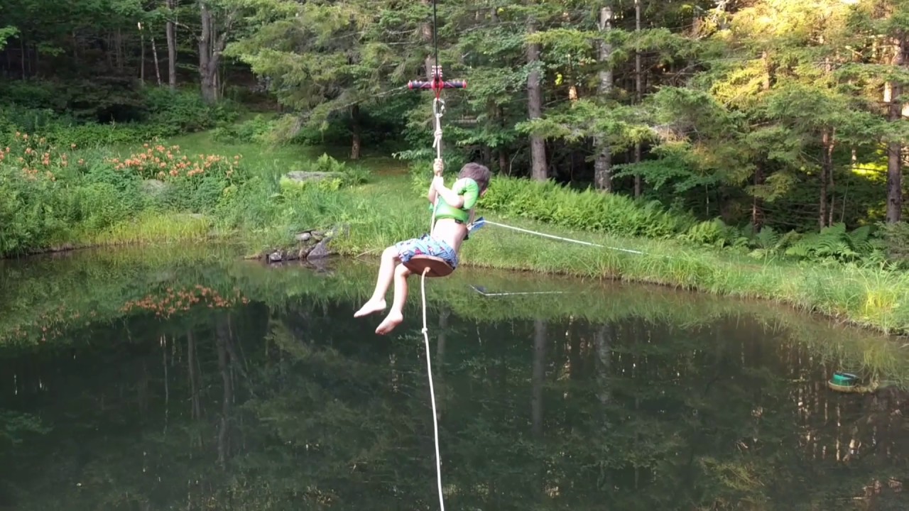 Parker Zipline drop into pond - YouTube