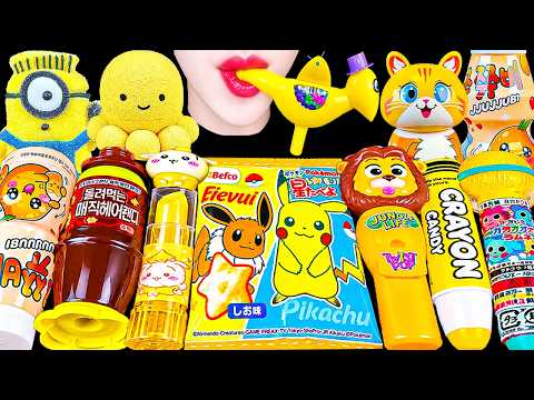 ASMR YELLOW CANDY💛OCTOPUS MARSHMALLOW PIKACHU SNACK MINIONS WHISTLE CANDY 문어 피카츄 스낵 캔디EATING MUKBANG