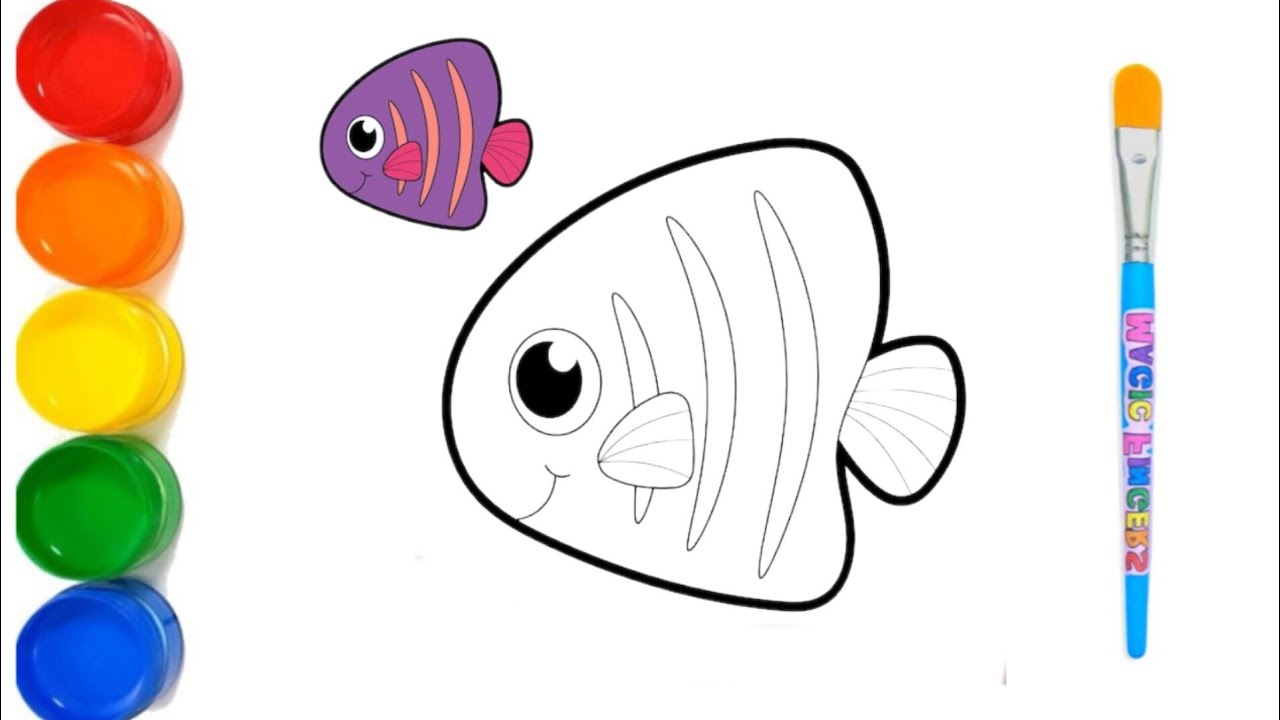 Ocean fish drawing colouring for kids | Easy drawing colouring painting ...