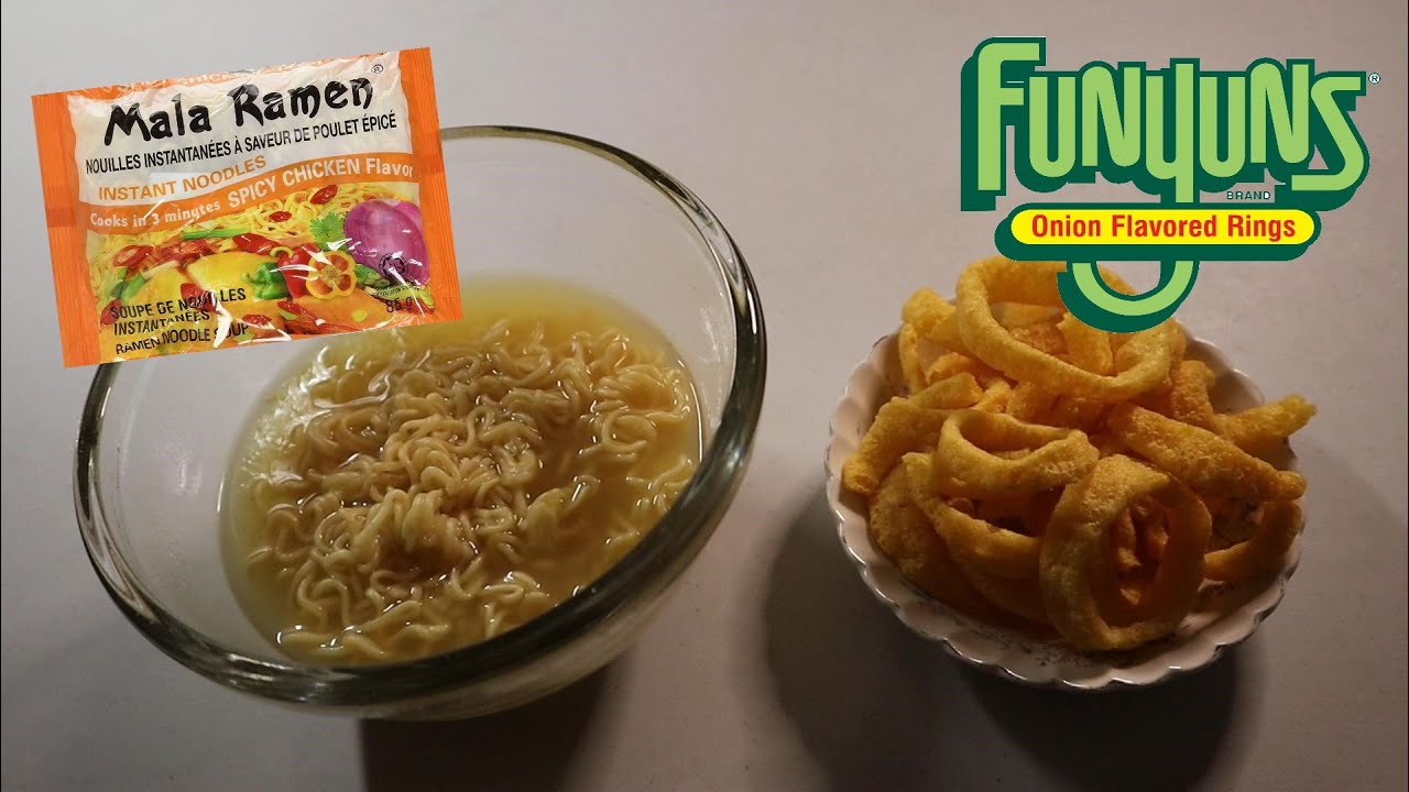 MALA RAMEN SPICY CHICKEN FLAVOUR & FUNYUNS ASMR MUKBANG - YouTube