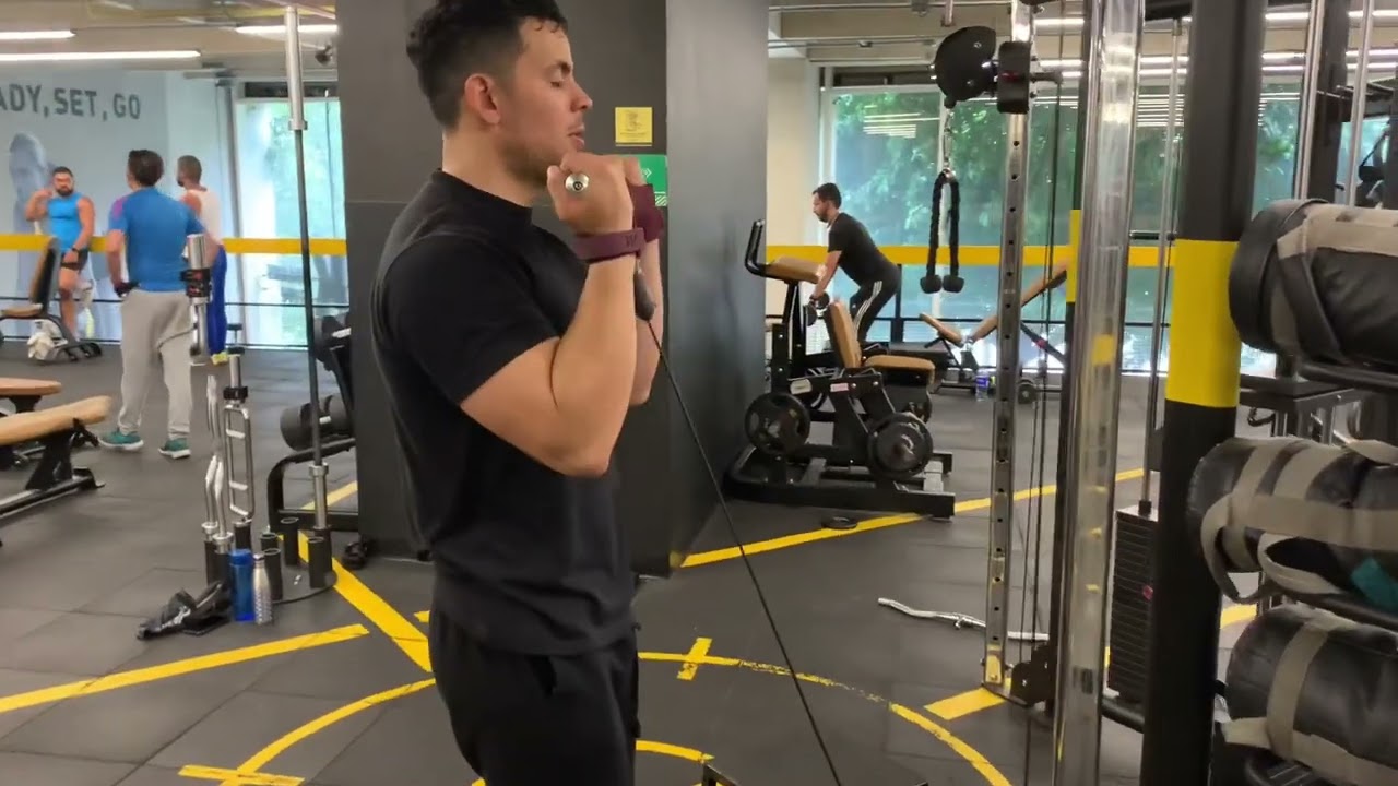 Bíceps en polea con barra recta - YouTube