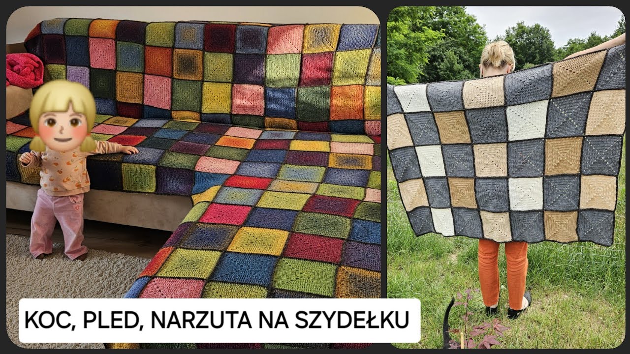 Koc, pled, narzuta z kwadratów babuni, Karolina Szydełko - YouTube