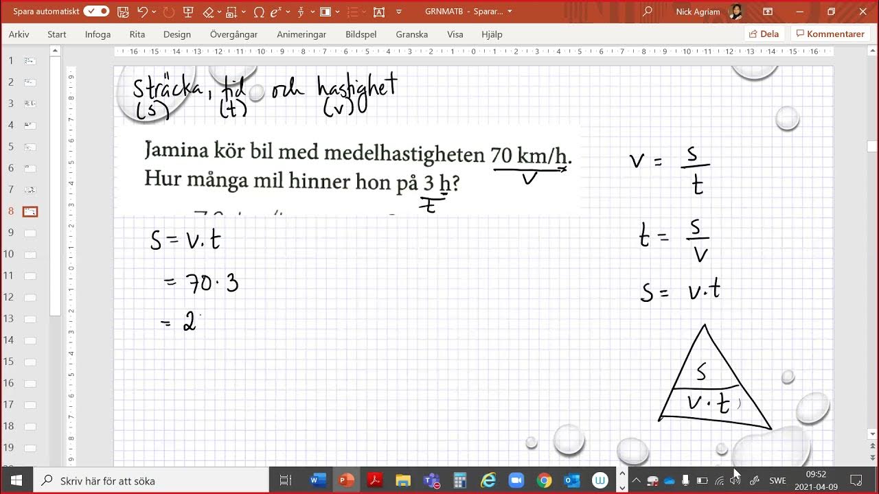 Matematik grundvux delkurs 3 - Sträcka, tid och hastighet - YouTube