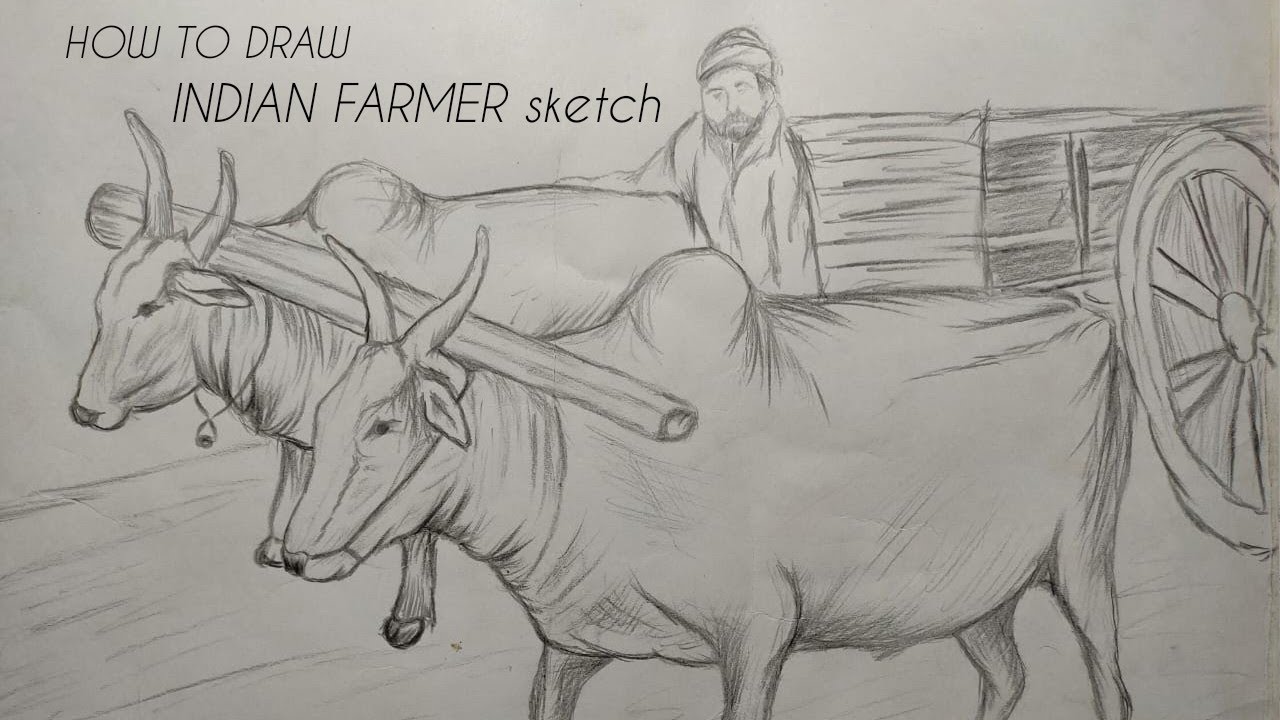 How to draw indian farmer with his ox sketch (Tutorial) - YouTube